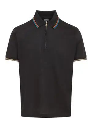 Paul Smith Zip-neck Stripe-trim Polo Shirt - Mud
