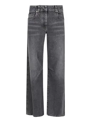 Brunello Cucinelli Logo Patch Straight-leg Jeans - Charcoal-grey