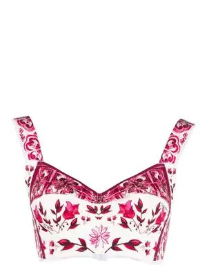 Dolce & Gabbana Majolica Print Cropped Corset Top - White