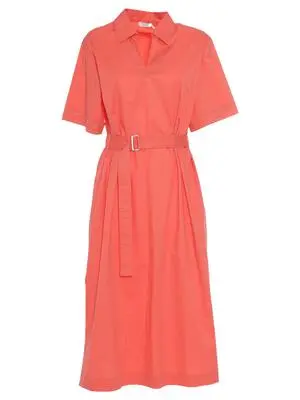 Peserico Midi Dress With Belted Waist And Classic Collar - Orange
