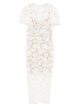 SELF-PORTRAIT Lace Embellished Midi Dress - Cream