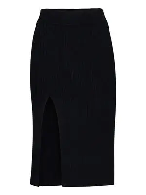Filippa K Ribbed Midi Skirt With Front Slit - Black