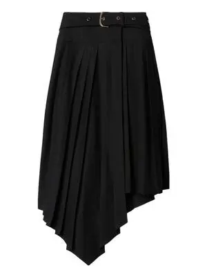 Off-White Asymmetrical Pleated Skirt With Belt - Black