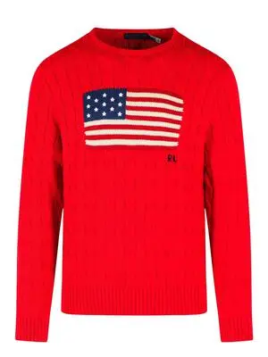Polo Ralph Lauren Cable Knit Flag Jumper - Red