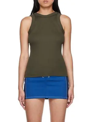 DION LEE Rib Cotton Racerback Vest - Brown