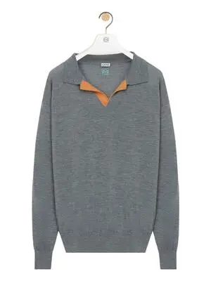 Loewe Wool Polo Sweater With Contrast Placket - Grey