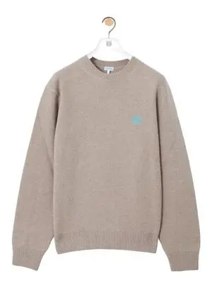 Loewe Logo Embroidered Crew Neck Sweater - Light Gray
