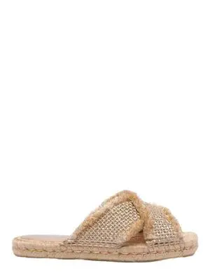 JIMMY CHOO Round Toe Logo Embroidered Sandals - Nude