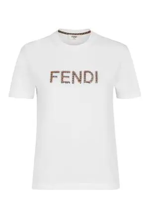 Fendi Logo Sequin Embellished Crewneck T-shirt - White