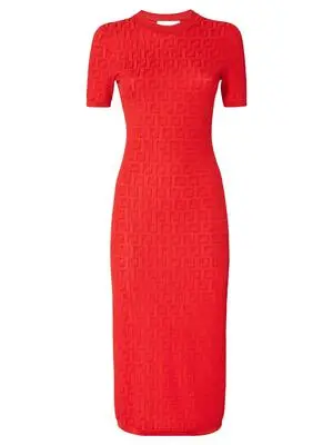 Fendi Ff Motif Knitted Midi Dress - Red