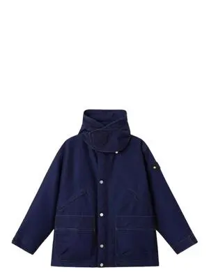 Stone Island Hooded Button-up Short Parka - Blue Wash