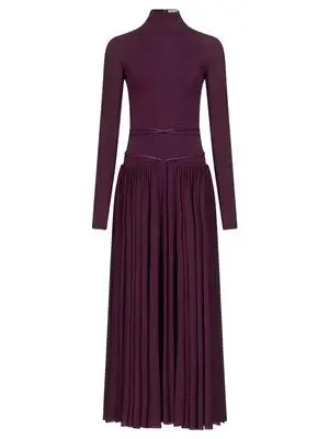 Alaïa Long-sleeved High Collar Pleated Dress - Red