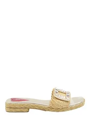 ROGER VIVIER Embellished Buckle Espadrille Slides - Nude