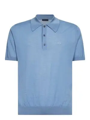 Prada Logo Embroidered Short-sleeved Polo Shirt - Pilot Blue