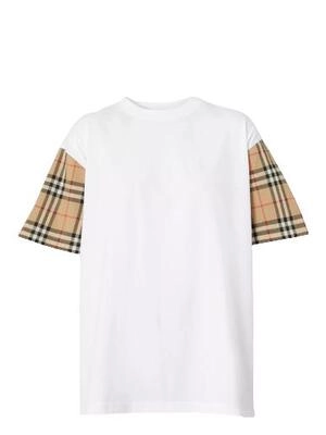 Burberry Crewneck Short Sleeve T-shirt With Check Sleeves - White
