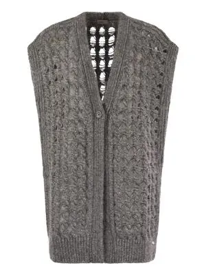 Herno Sleeveless V-neck Open Knit Sweater - Gray