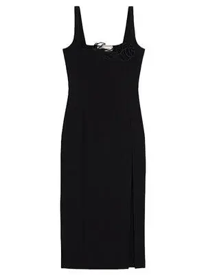 Blumarine Floral Rhinestone Midi Dress - Black