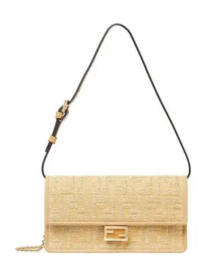 Fendi Baguette Ff Jacquard Chain-linked Wallet - Beige