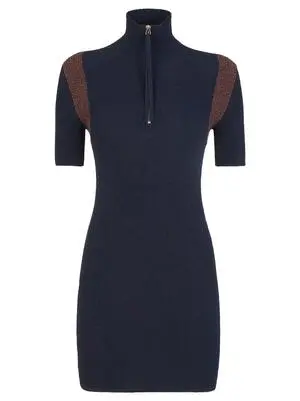Fendi Fitted Jersey Dress With High Neck And Short Sleeves - Blue