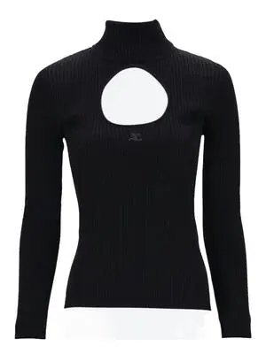 COURREGES Courrèges Cut-out Ribbed High Neck Jumper - Black