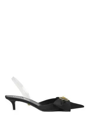 Versace Alia Pointed-toe Slingback Pumps With Medusa Hardware - Black  Gold