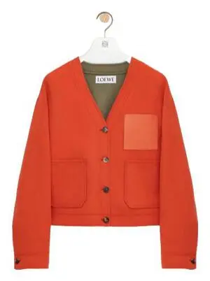 Loewe V-neck Long Sleeve Jacket With Leather Patch Pocket - Khaki/orange