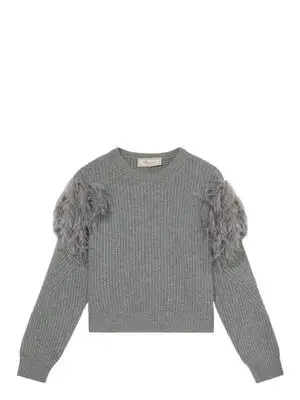 Blumarine Feather-embellished Ribbed Crew Neck Sweater - Grey