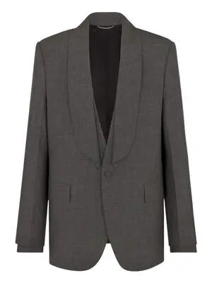 Dior Shawl Lapel Jacket With Embellished Sleeves - Grey