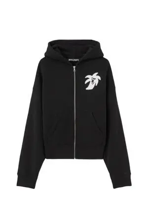 Palm Angels Long Sleeve Logo Zip Up Hoodie - Black
