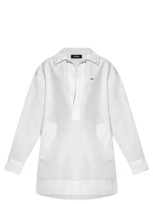 Dsquared2 Long Sleeve V-neck Shirt Dress - White