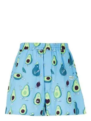 Junya Watanabe Graphic Print Elasticated Waist Shorts - Blue