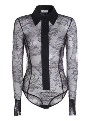 Blumarine Lace-panelled Shirt Bodysuit - Black