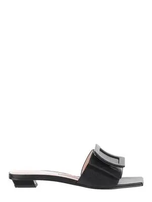 ROGER VIVIER Square Toe Sandals With Rectangular Buckle Detail - Black