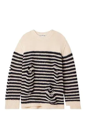 Acne Studios Striped Distressed Knit Sweater - Cream