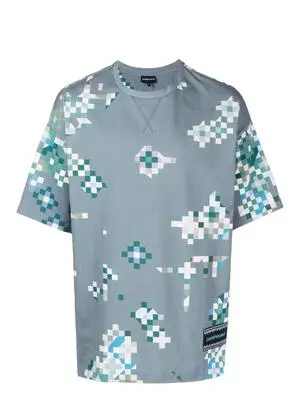 Emporio Armani Geometric-print Cotton T-shirt - Blue