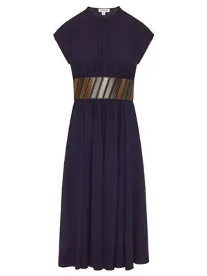 Alaïa Pleated Midi Dress With Belt - Black