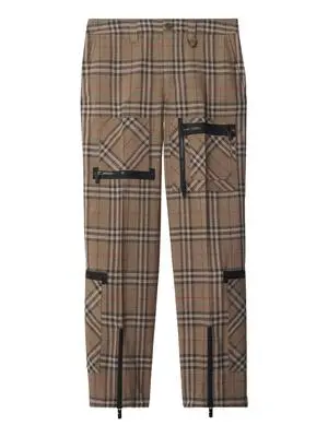 Burberry Checked Zip-detailed Cargo Trousers - Shrub Color