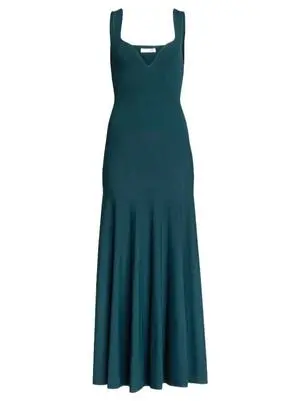 Alaïa Fitted Flare Rib Knit Dress - Blue