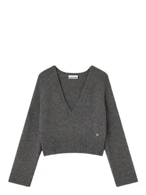 GANNI V-neck Jumper With Ribbed Details - No