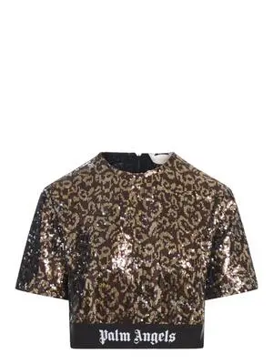 Palm Angels Sequined Cropped Top - Black