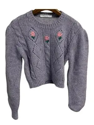 Alessandra Rich Floral Embroidered Crew Neck Sweater - Gray