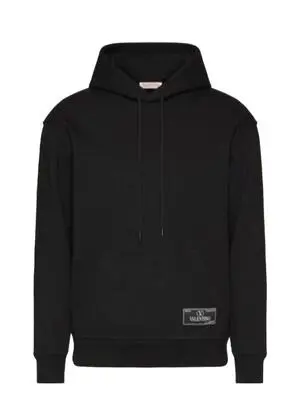 Valentino Garavani Logo Patch Drawstring Hoodie - Black
