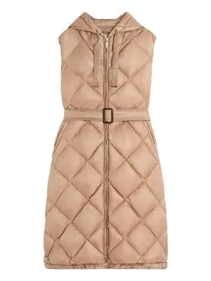 Max Mara Gilet With Hood And Belt - Nude