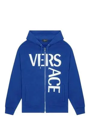 Versace Logo Hooded Zip-up Sweater - Blue