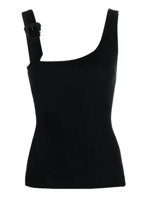 Versace Ribbed Tank Top With Embellished Shoulder Straps - Black