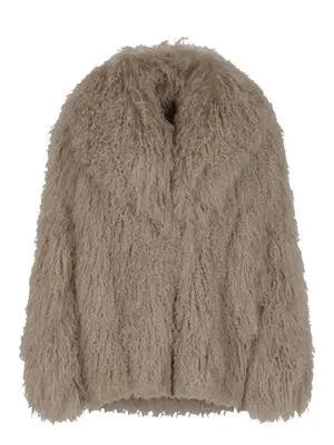 YVES SALOMON Textured Faux Fur Coat - Gray