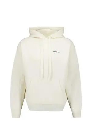 Casablanca Long Sleeve Hooded Sweatshirt With Drawstring And Ribbed Details - White