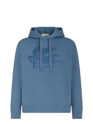 Etro Logo Embroidered Drawstring Hoodie - Blue