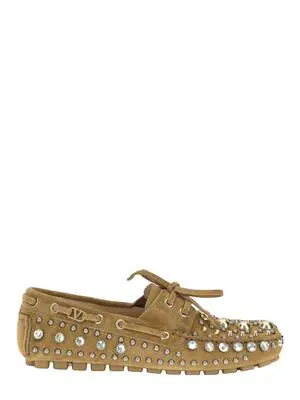 Valentino Garavani Crystal-embellished Loafers - Brown