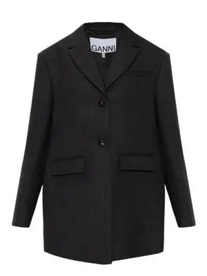 GANNI Wool Suiting Blazer - Phantom Black